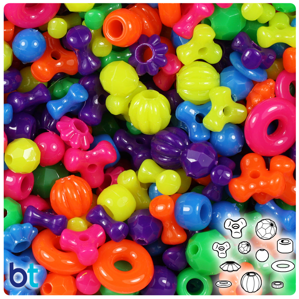 Neon Bright Mix Plastic Craft Beads Mix (4oz)
