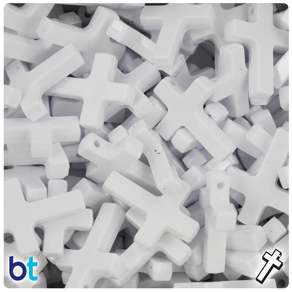White Opaque 26mm Fashion Cross Plastic Pendant Beads (40pcs)