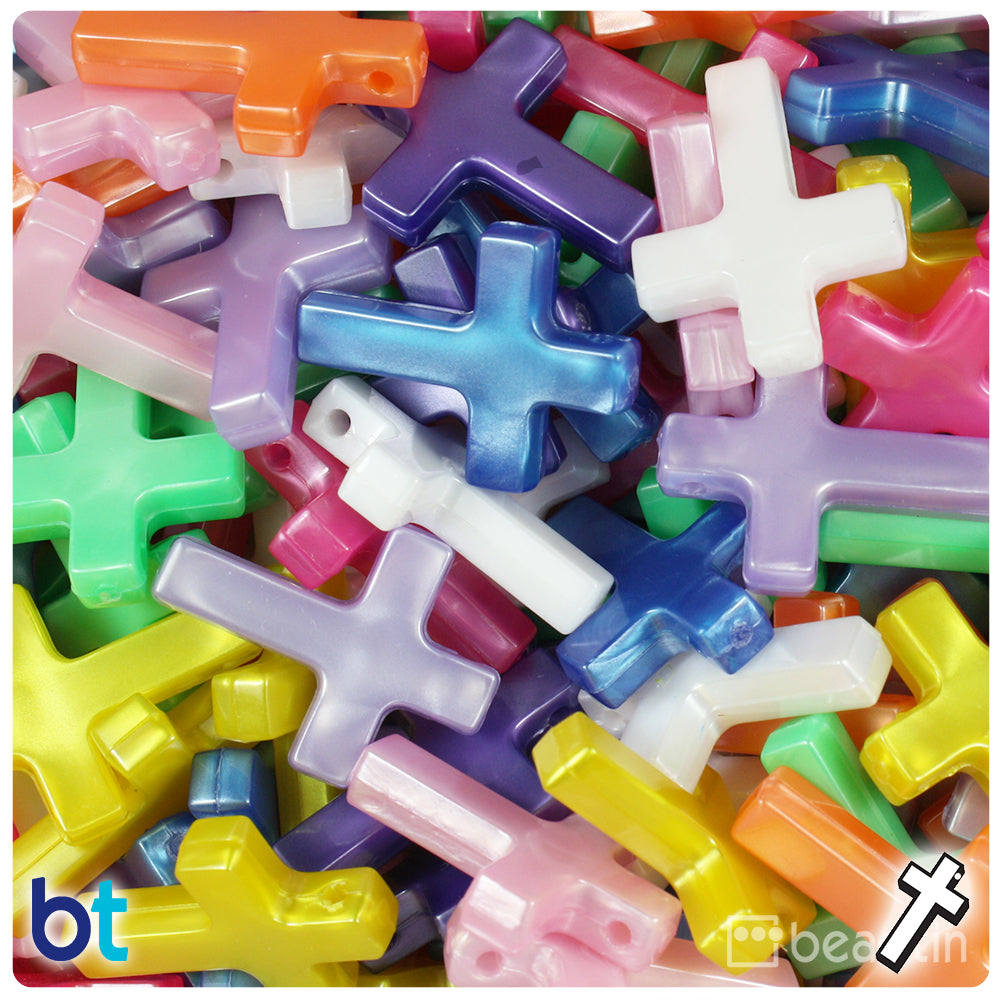 Pearl Mix 26mm Fashion Cross Plastic Pendant Beads (40pcs)