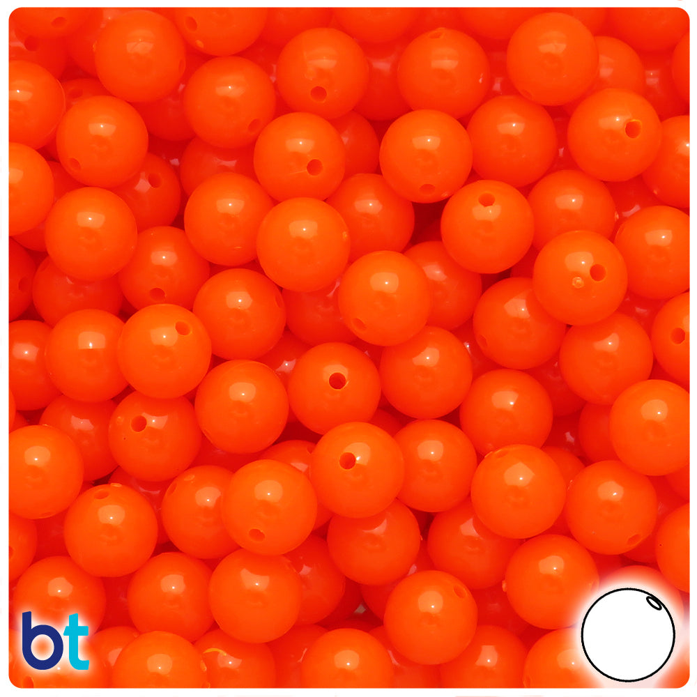 Tangelo Neon Bright 10mm Round Plastic Beads (150pcs)