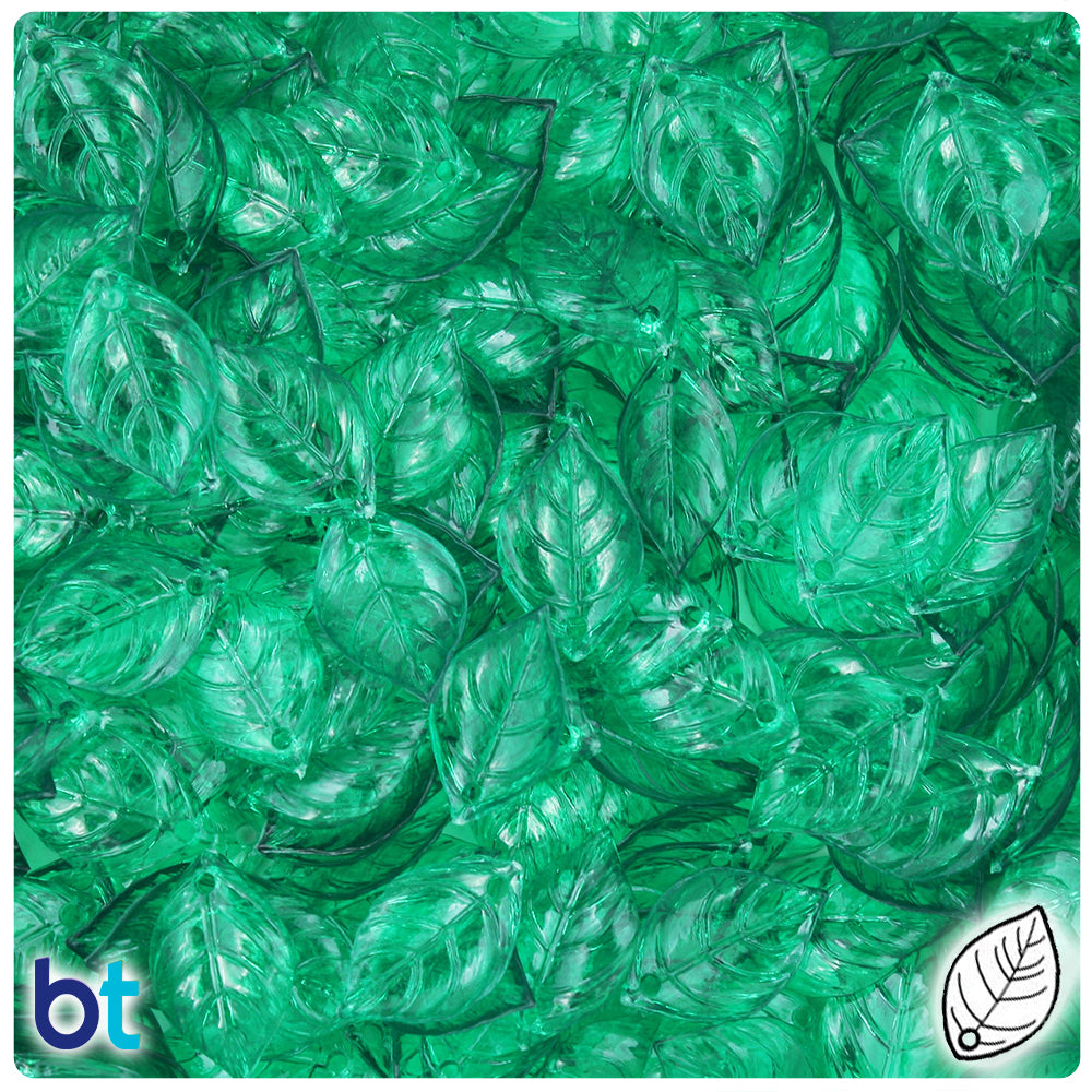 Forest Green Transparent 15mm Plastic Dogwood Leaves (100pcs)