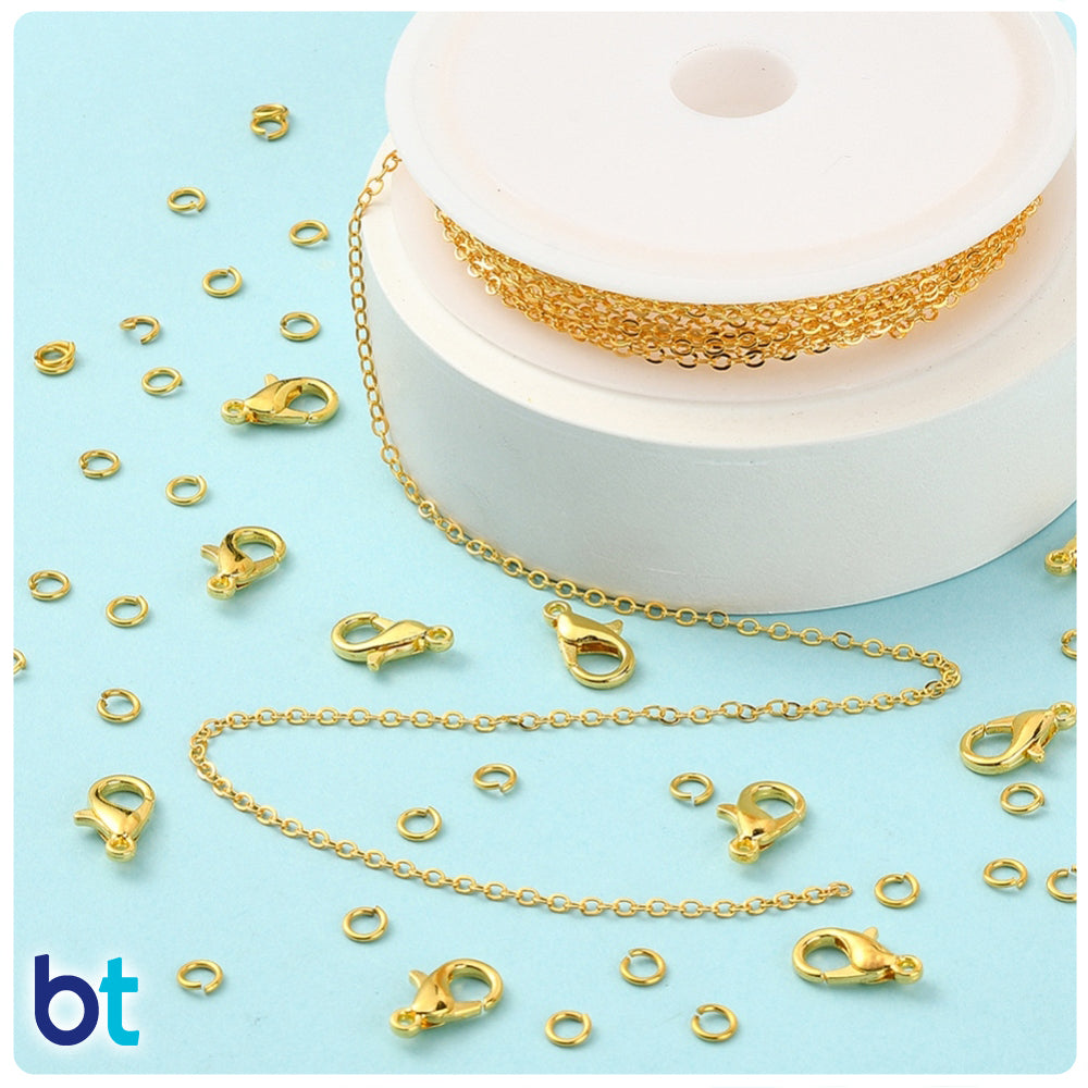 Gold Tone Brass Cable Chain & Clasps Mini Kit (1 Set)