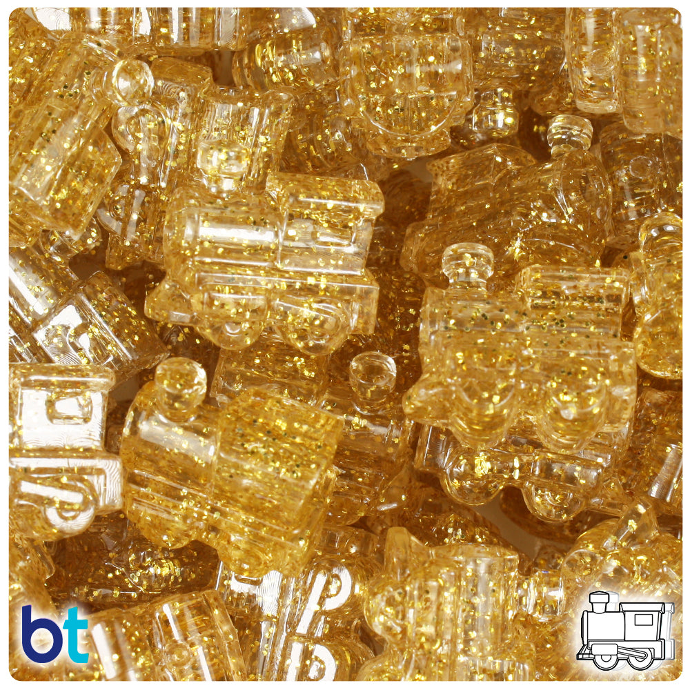 Gold Sparkle 22mm Train Pony Beads (24pcs)