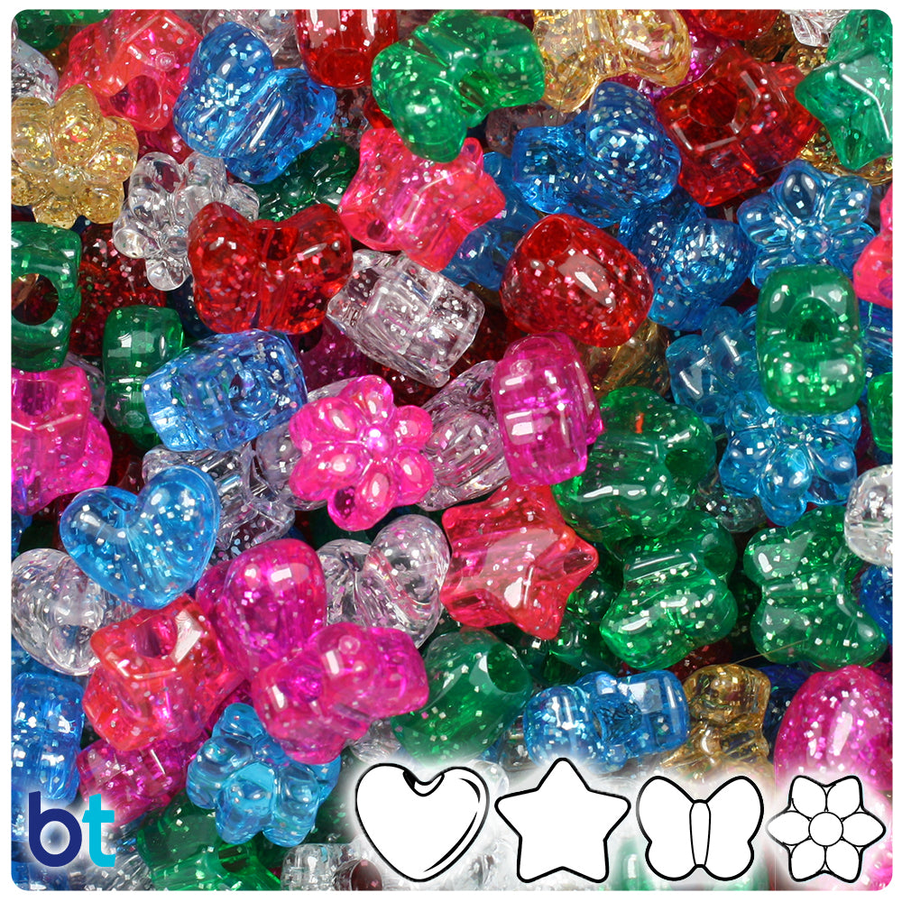 Classic Sparkle Mix 13mm Small Shape Mix Pony Beads (4oz)