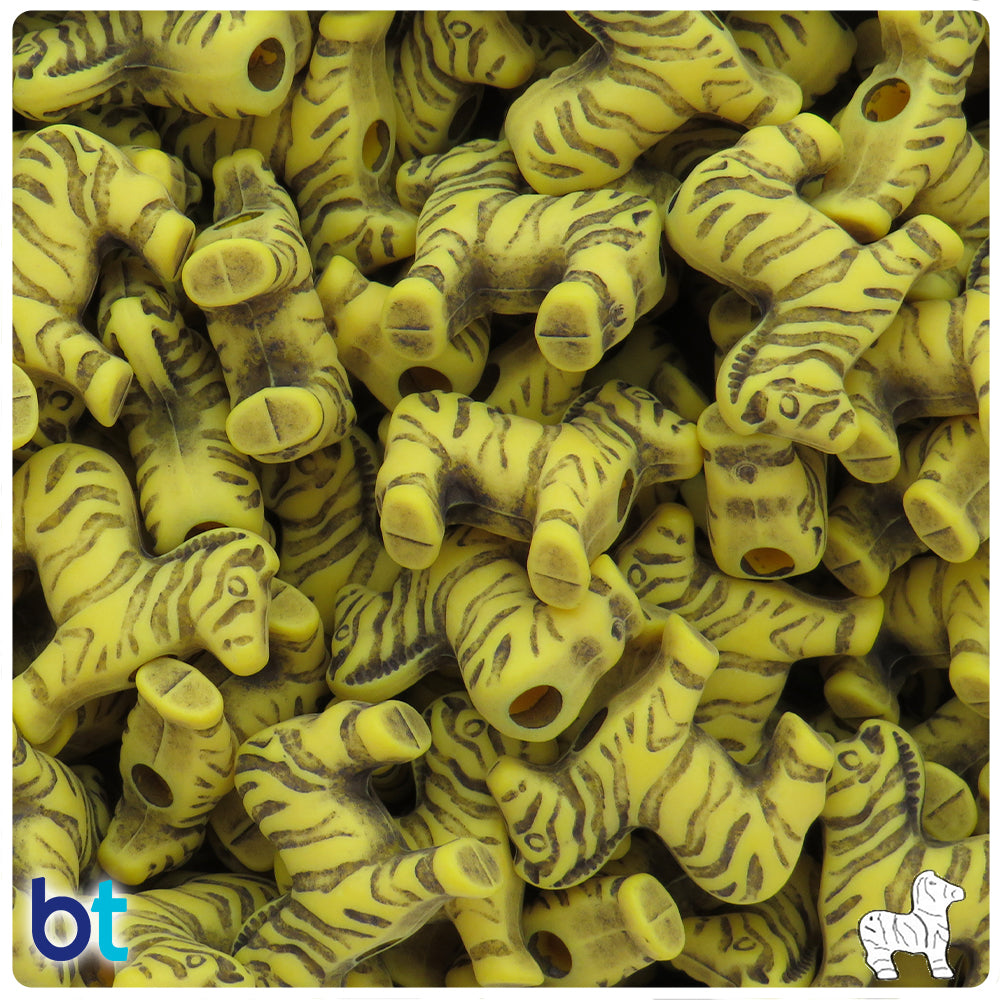 Bright Yellow Antique 22mm Zebra Pony Beads (8pcs)