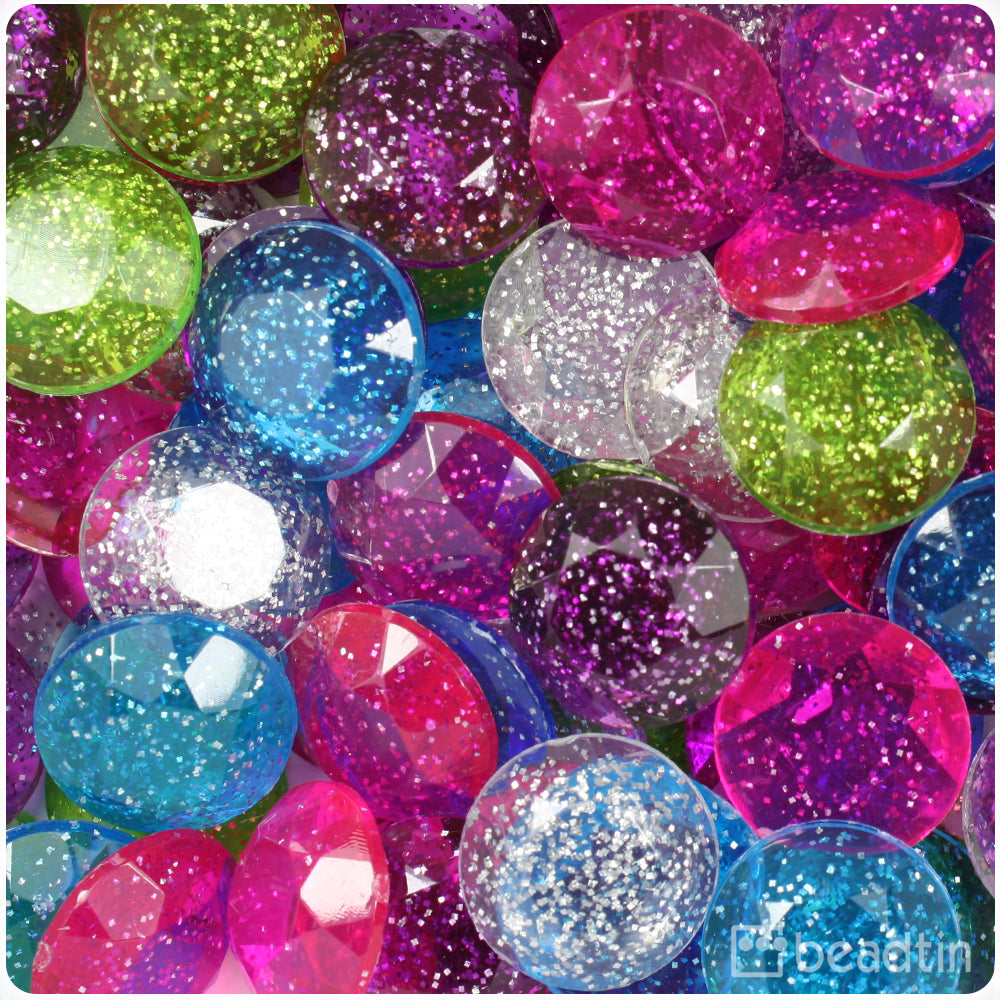 Sparkle Multi 18mm Round Plastic Faceted Stones (4oz)