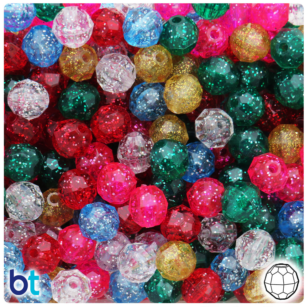 Classic Sparkle Mix 10mm Faceted Round Plastic Beads (225pcs)