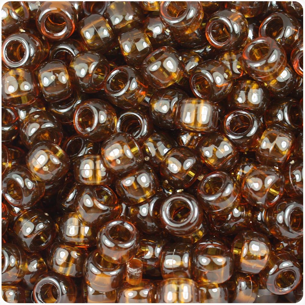 Root Beer Transparent 9mm Barrel Pony Beads (100pcs)