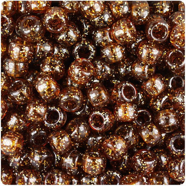 Root Beer Sparkle 9mm Barrel Pony Beads (100pcs)