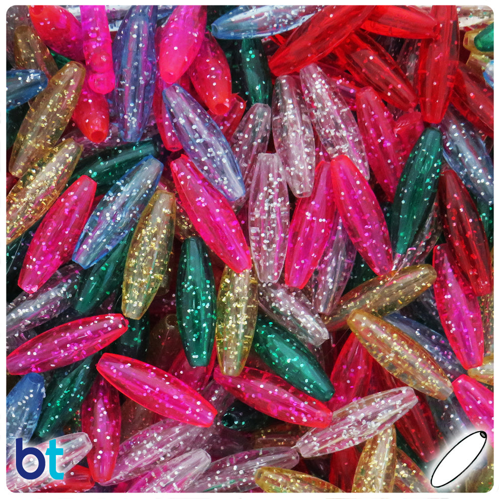 Classic Sparkle Mix 19mm Spaghetti Plastic Beads (150pcs)