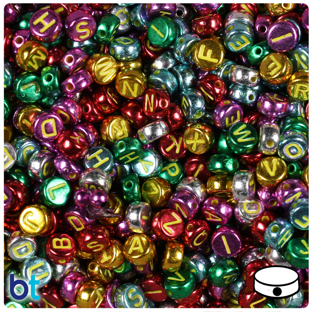 Mixed Metallic 7mm Coin Alpha Beads - Gold Letter Mix (250pcs)