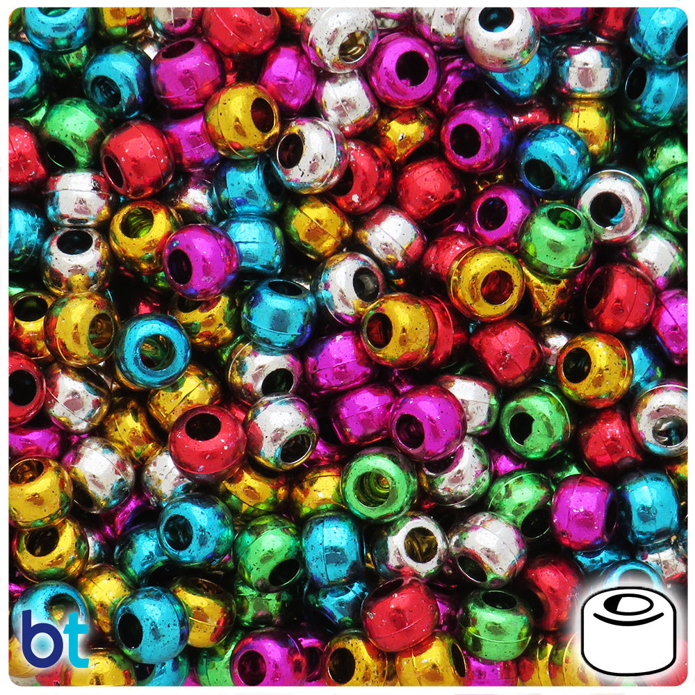 Mixed Metallic 9x6mm Barrel Pony Beads (200pcs)
