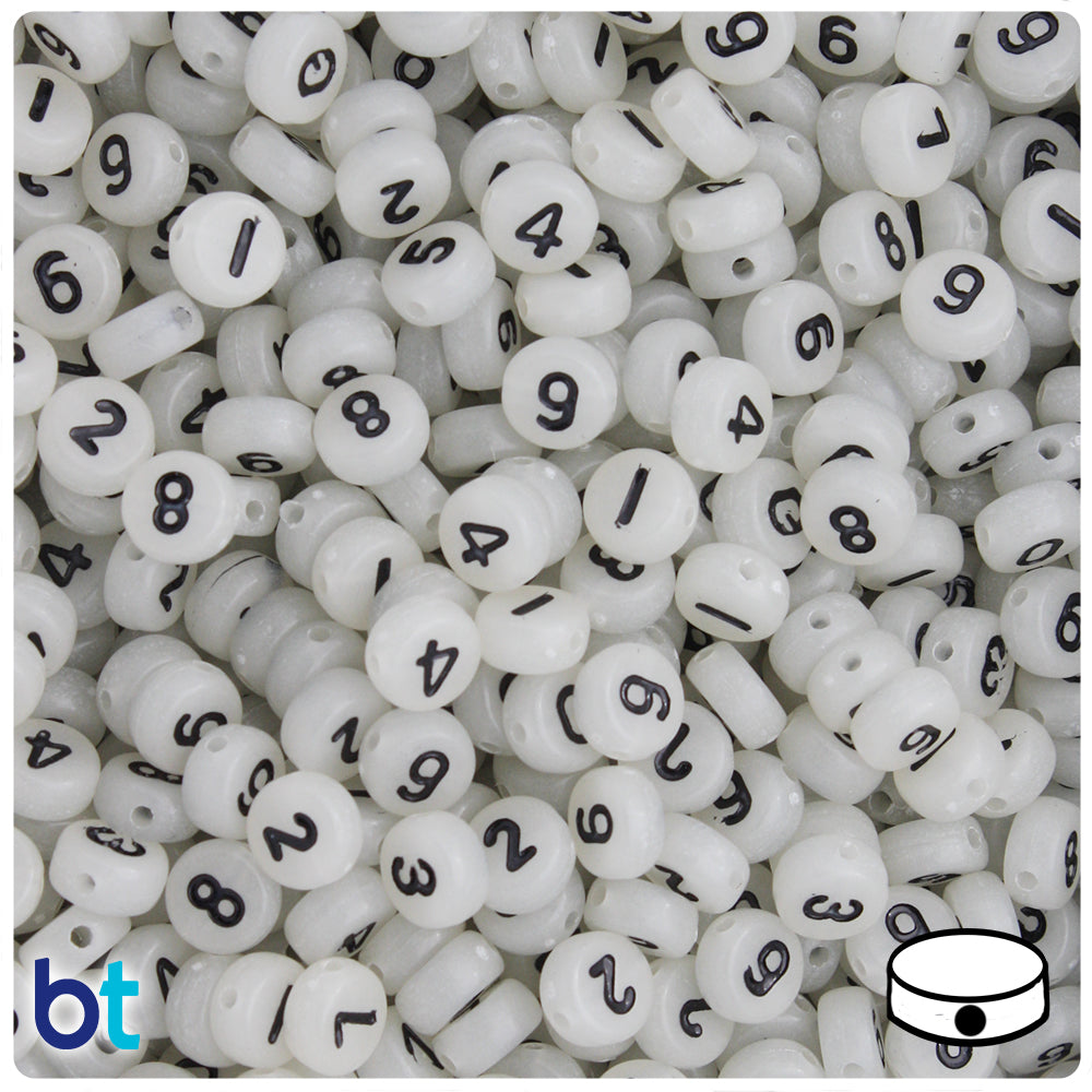 Luminous 7mm Coin Alpha Beads - Black Number Mix (250pcs)